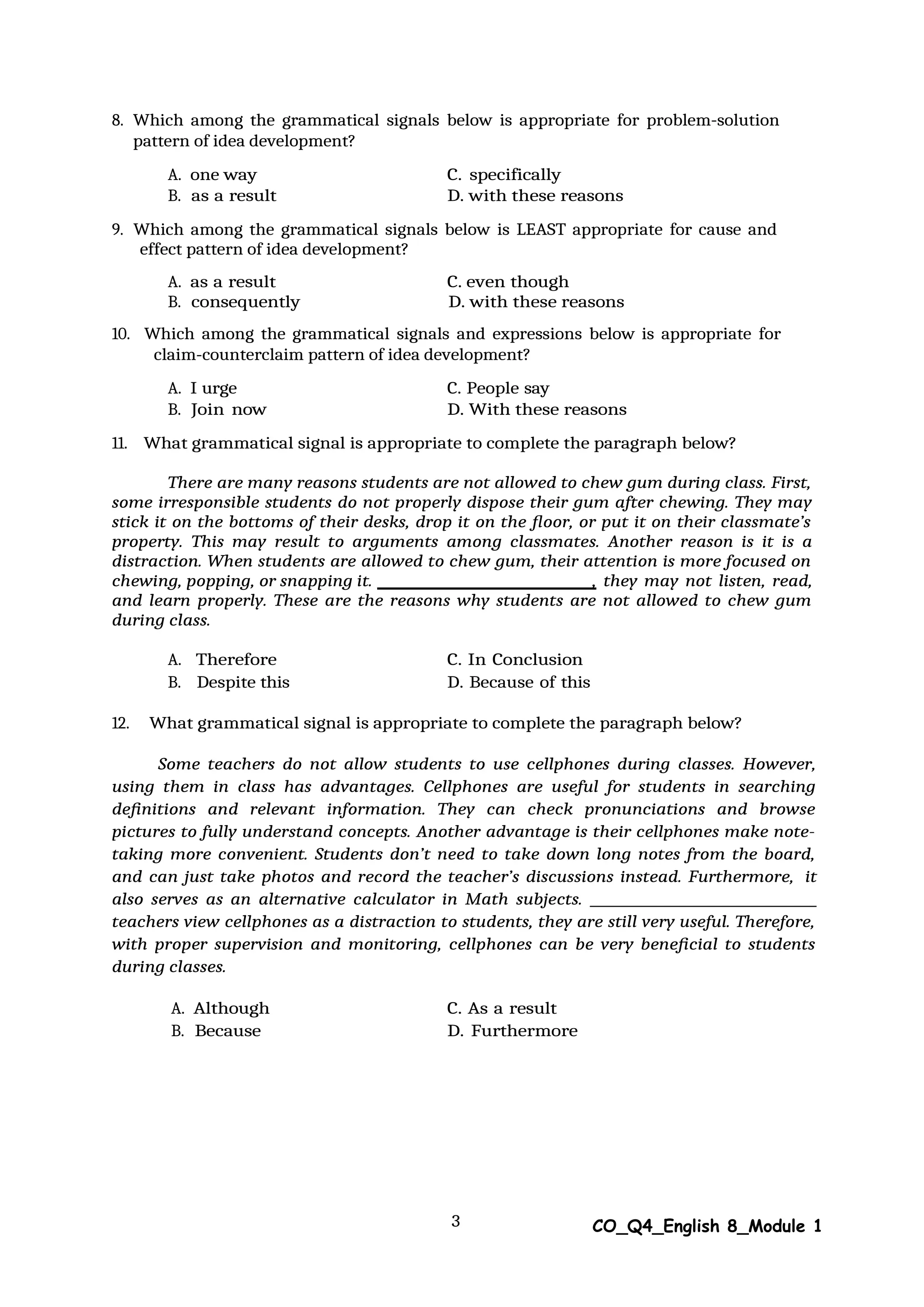 English 8 Quarter 4 Module 1 with activity sheets | DOCX