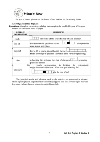 English 8 Quarter 4 Module 1 with activity sheets | DOCX