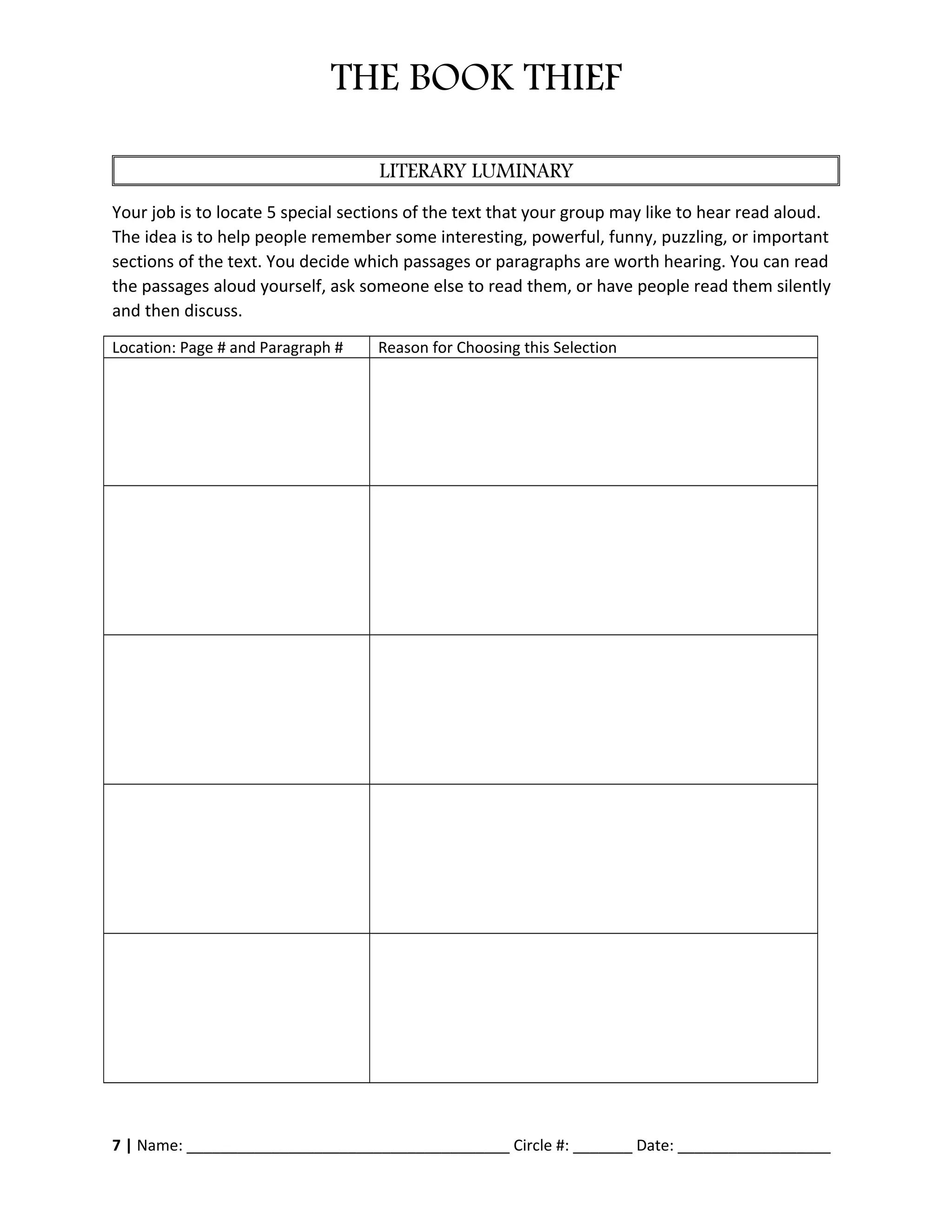 Eng 83 r 72 the book thief literature circle | PDF