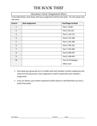 Eng 83 r 72 the book thief literature circle | RTF | Homework and Study ...