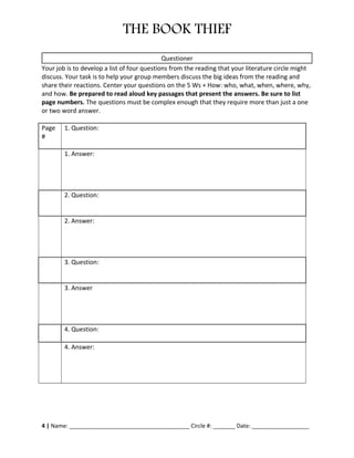 Eng 83 r 72 the book thief literature circle | RTF | Homework and Study ...