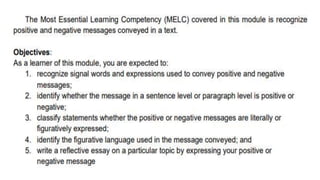 Eng8_Q2_Recognizing Positive and Negative message conveyed in text.pptx
