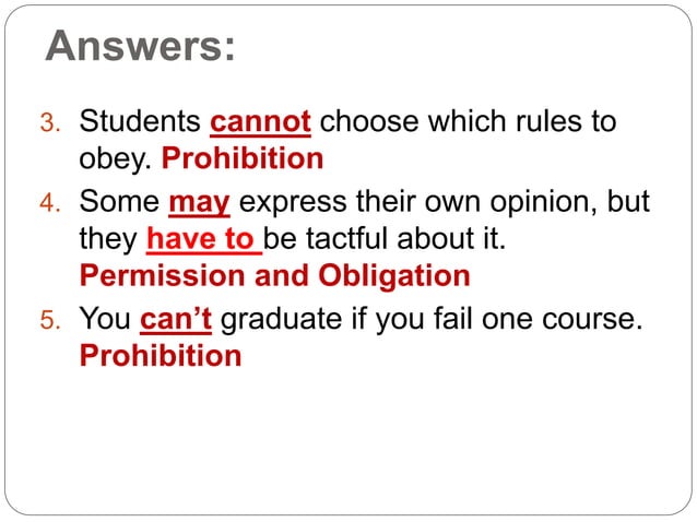 Express permission, obligation, and prohibition in using modals | PPTX