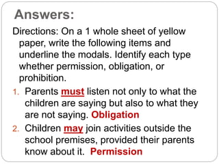 Expressing permission, prohibition and obligation using modals | PPTX