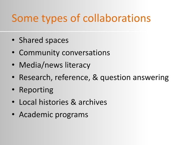 Library-Newsroom Collaborations: Some Types and Examples | PPT