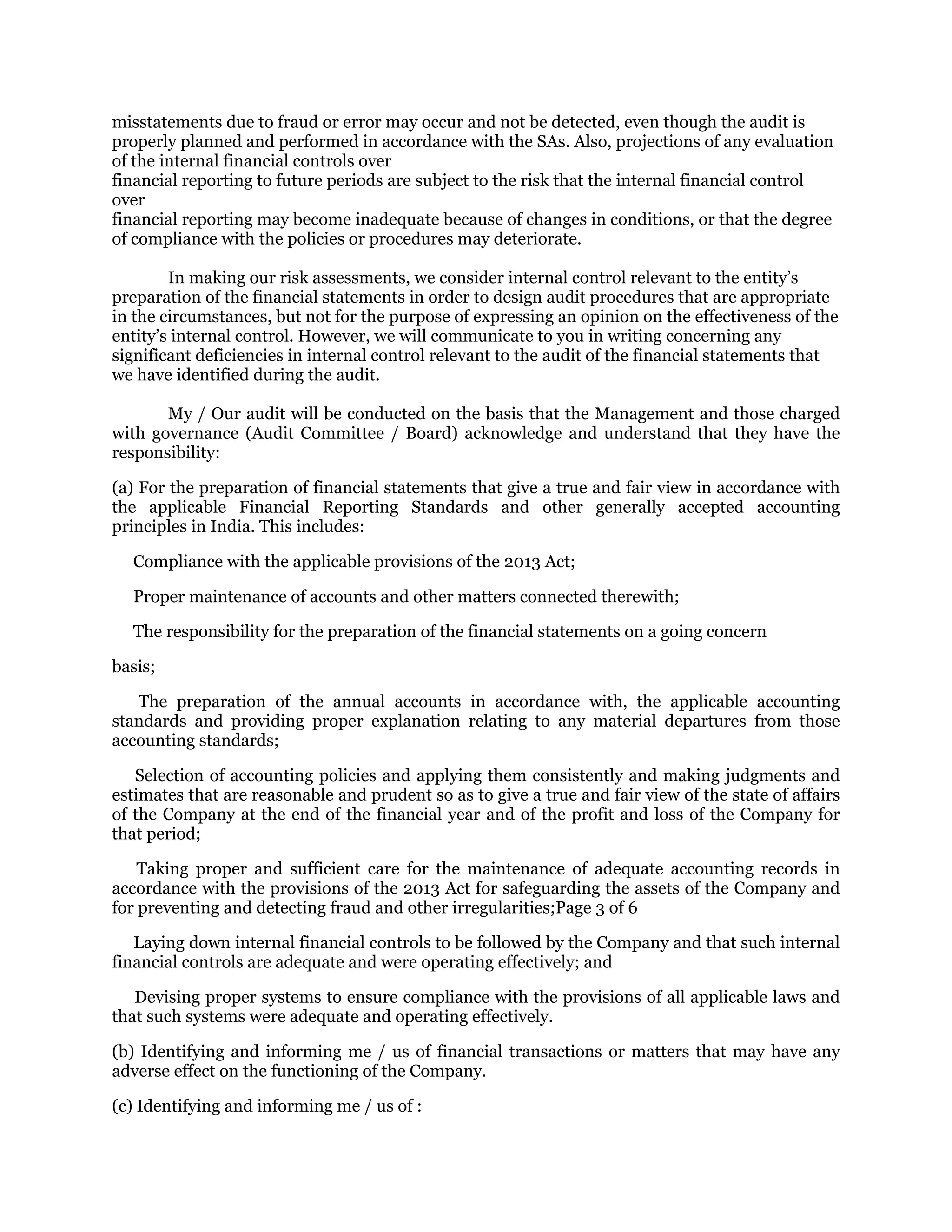 Engagement Letter Format for statutory audit | PDF