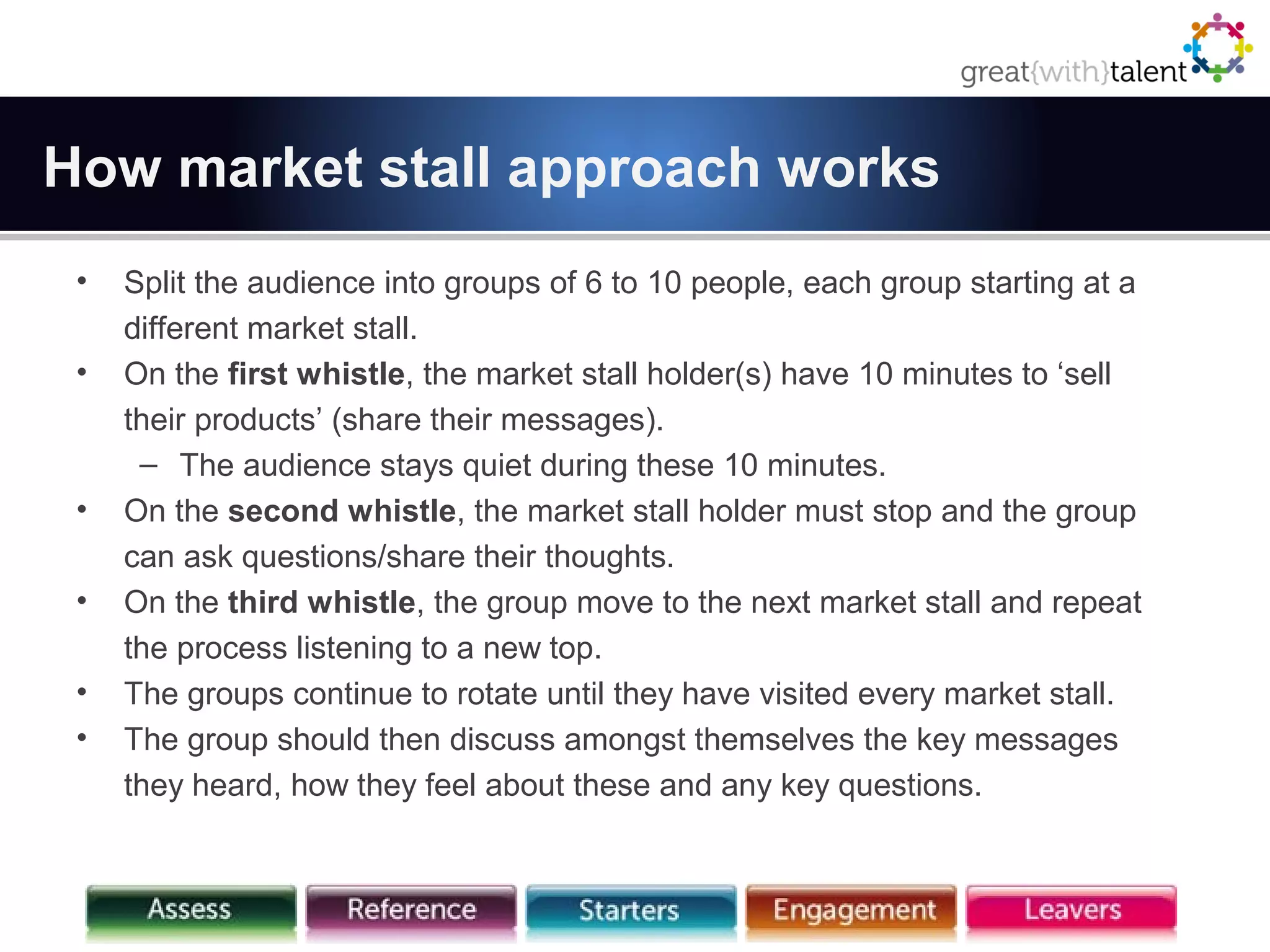 Engaging staff market stalls approach | PPT