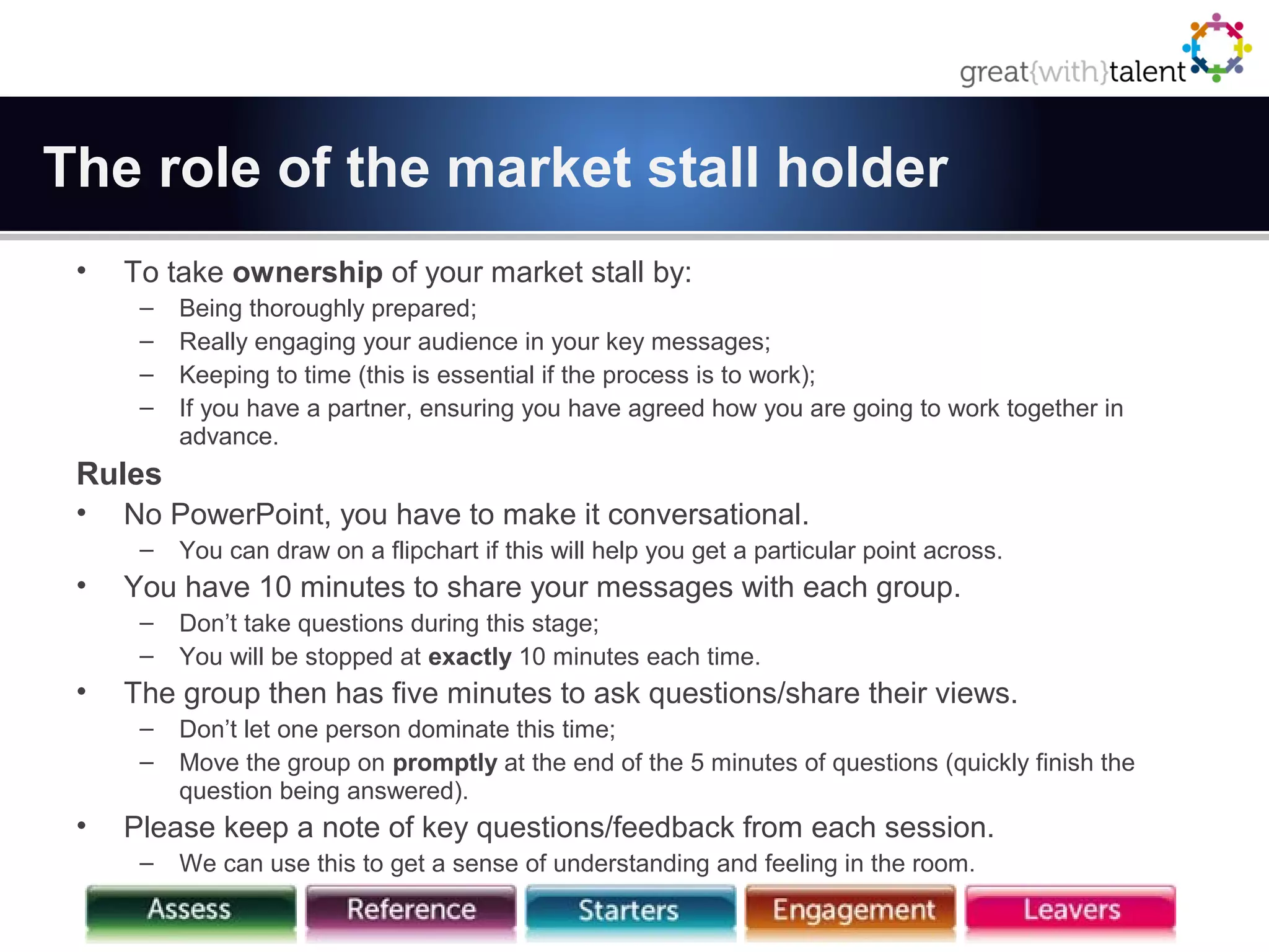 Engaging staff market stalls approach | PPT