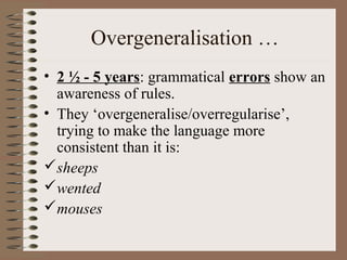 Language Acquisition: Lecture 5 Grammatical Development 2 | PPT