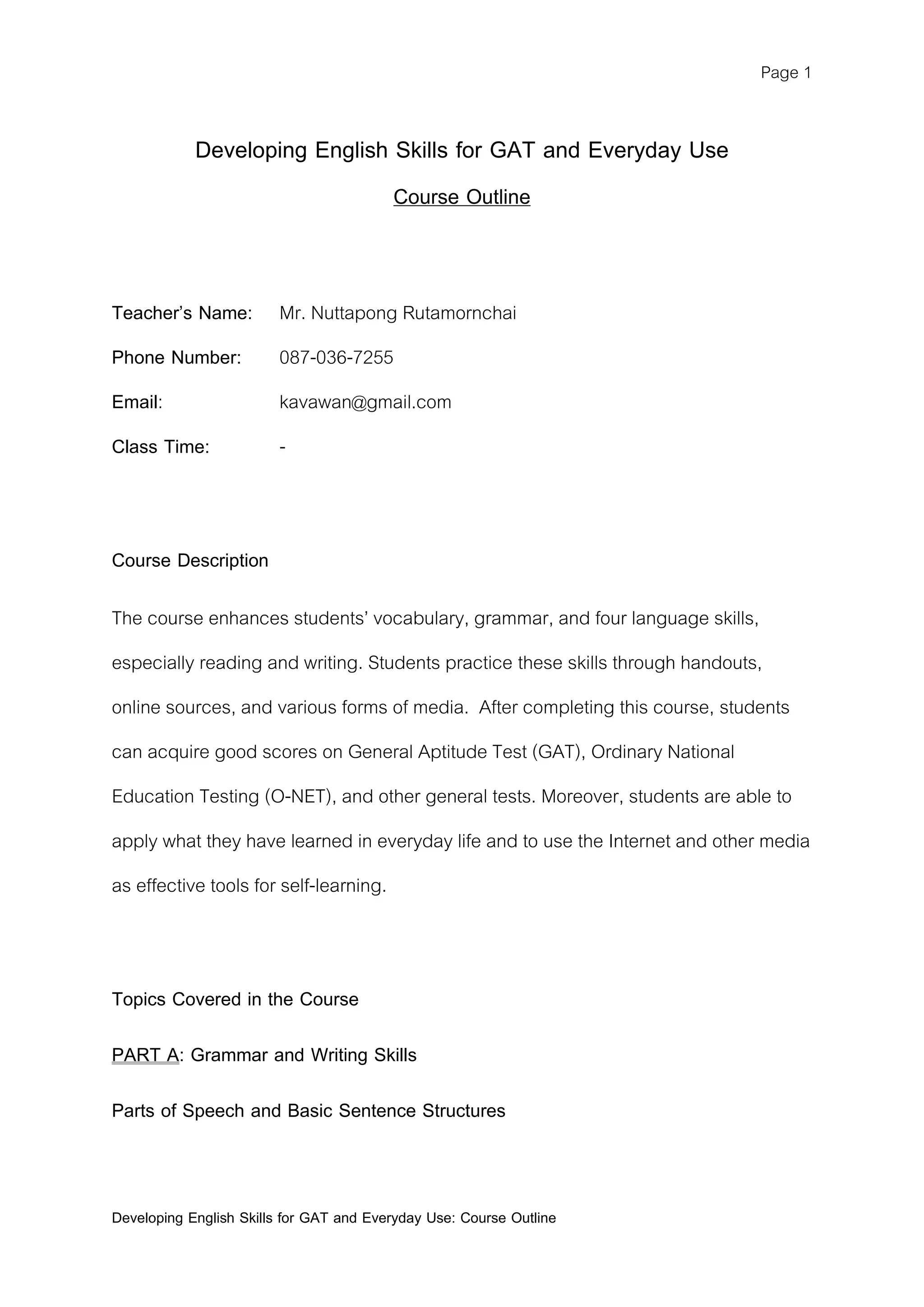 Eng for GAT Course Outline | PDF