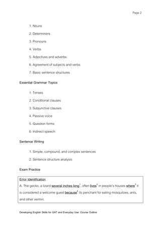 Eng for GAT Course Outline | PDF