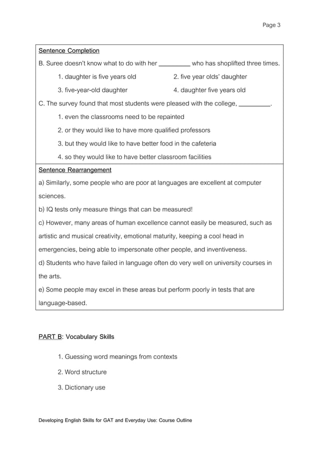 Eng for GAT Course Outline | PDF