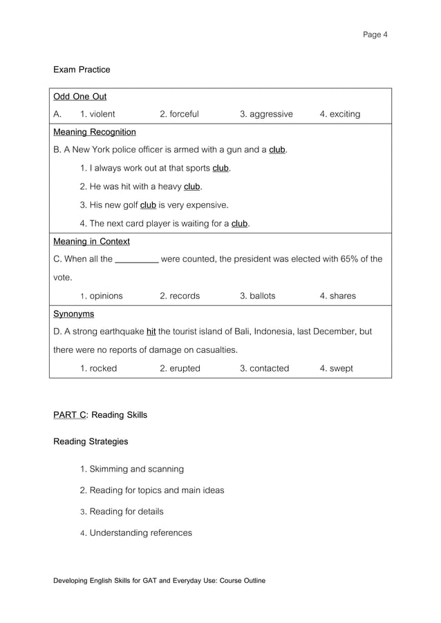 Eng for GAT Course Outline | PDF