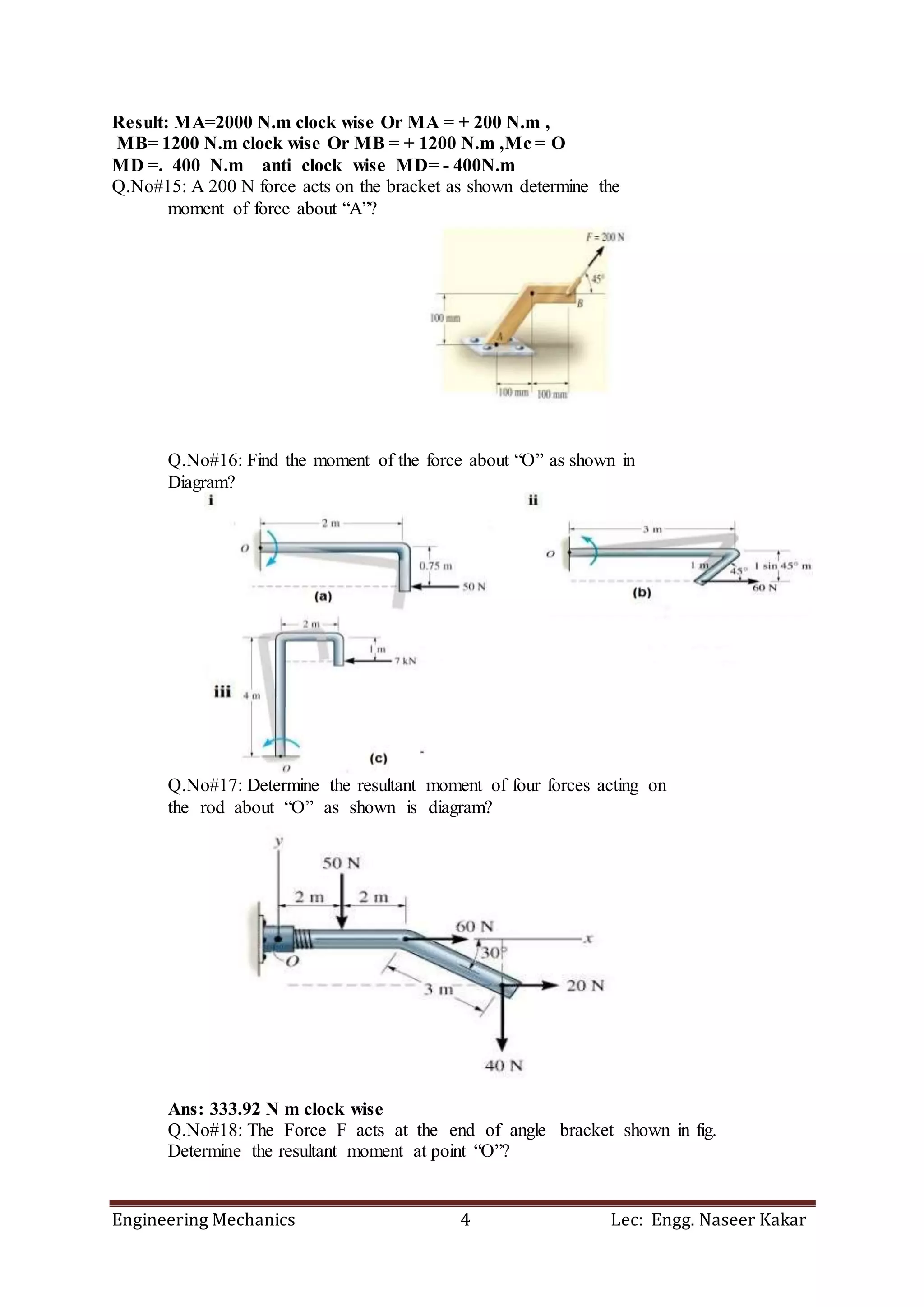 Engineering Mechanics Questions. | DOCX