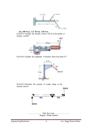Engineering Mechanics Questions. | DOCX