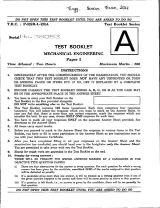 Engg services-mechanical-engineering-objective-paper-1-2011 | PDF
