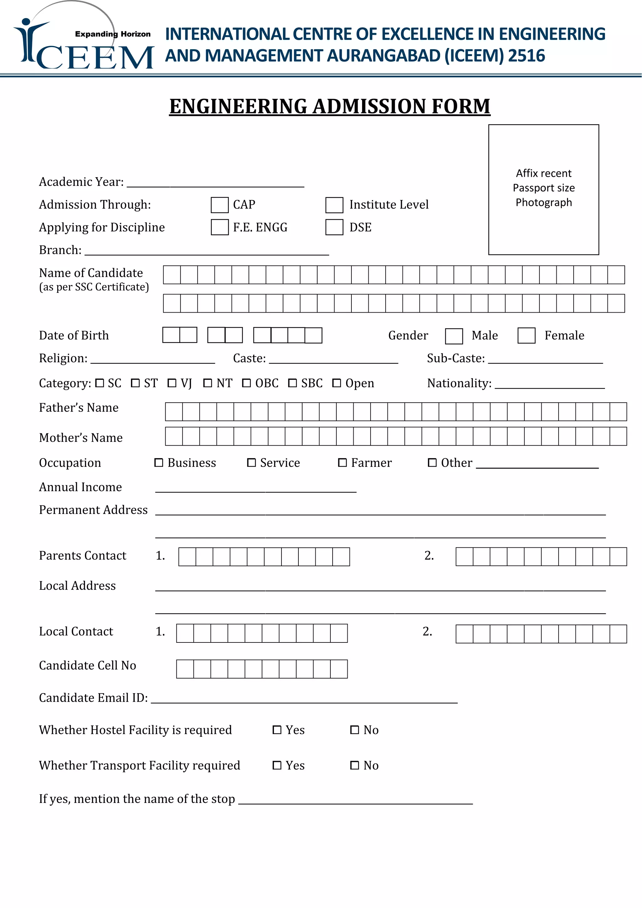 ENGG Admission Form.doc