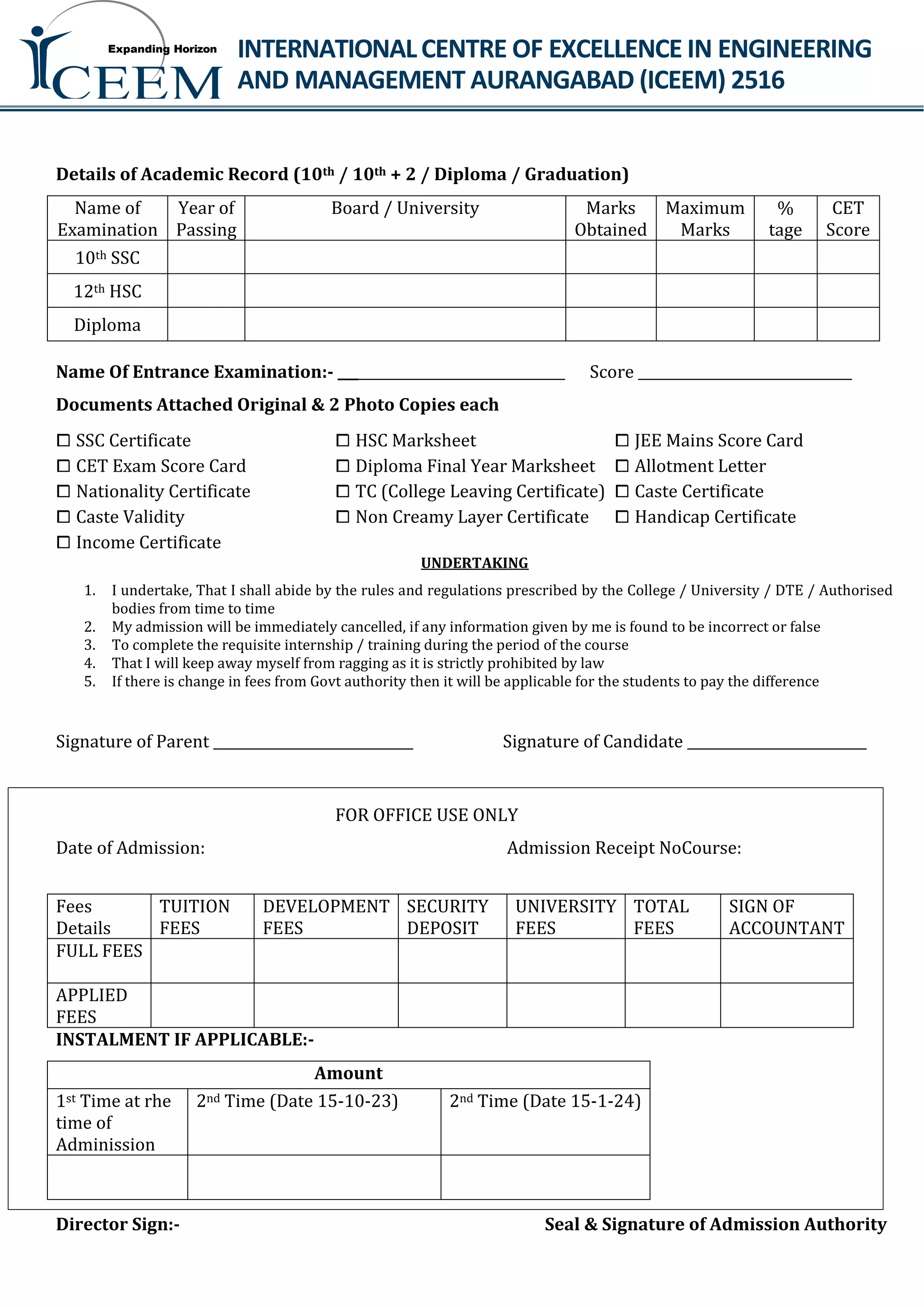 ENGG Admission Form.doc