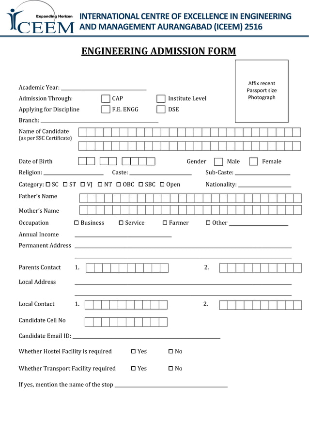 ENGG Admission Form.doc