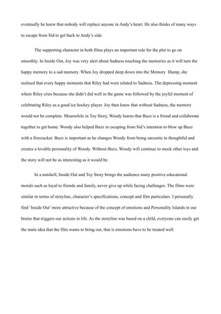 Eng ii compare toy story vs inside out | PDF