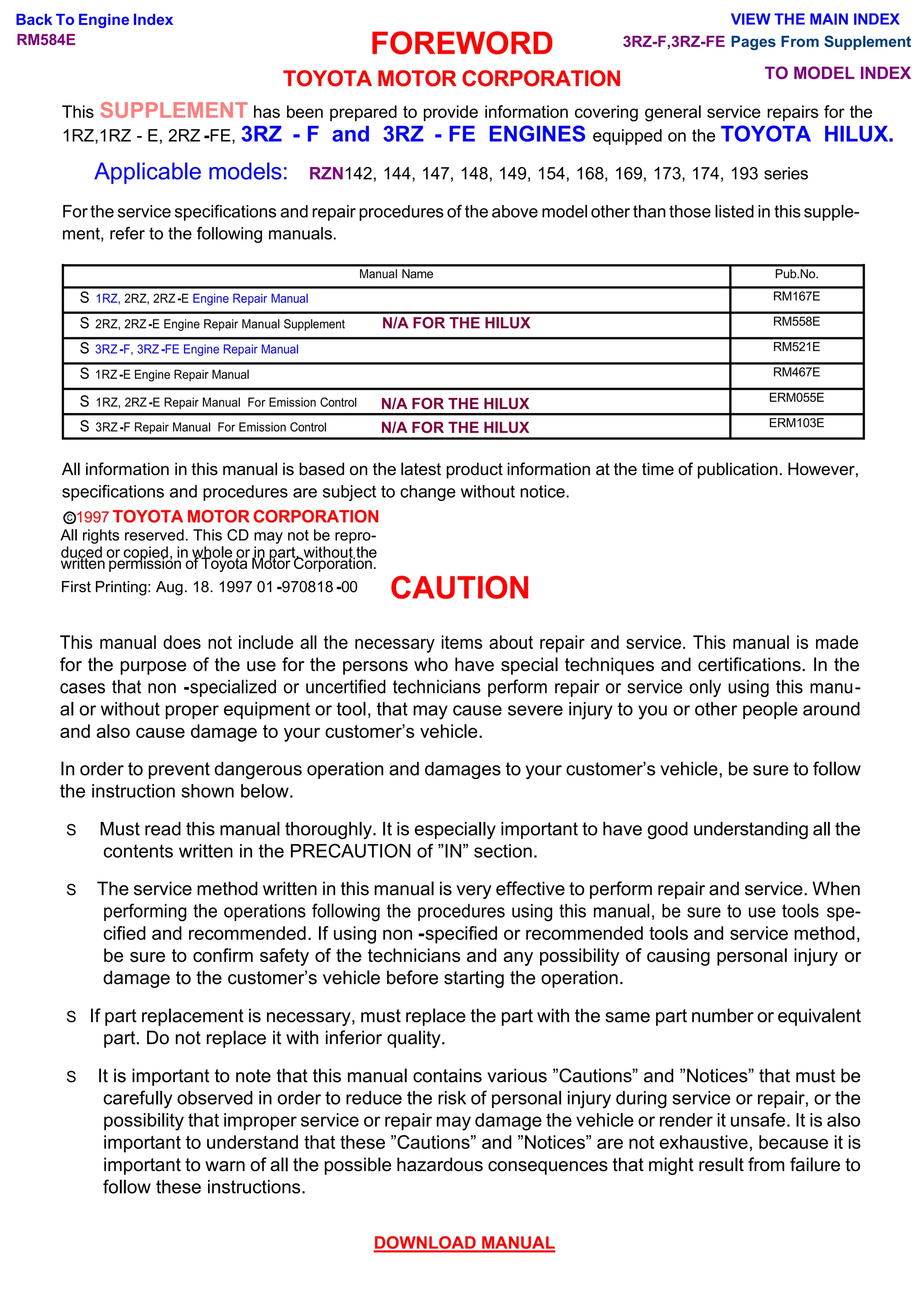 Engine 1RZ-E 2RZ-FE 3RZ-FE Diagnostic Repair Manual - Toyota Hiace.pdf