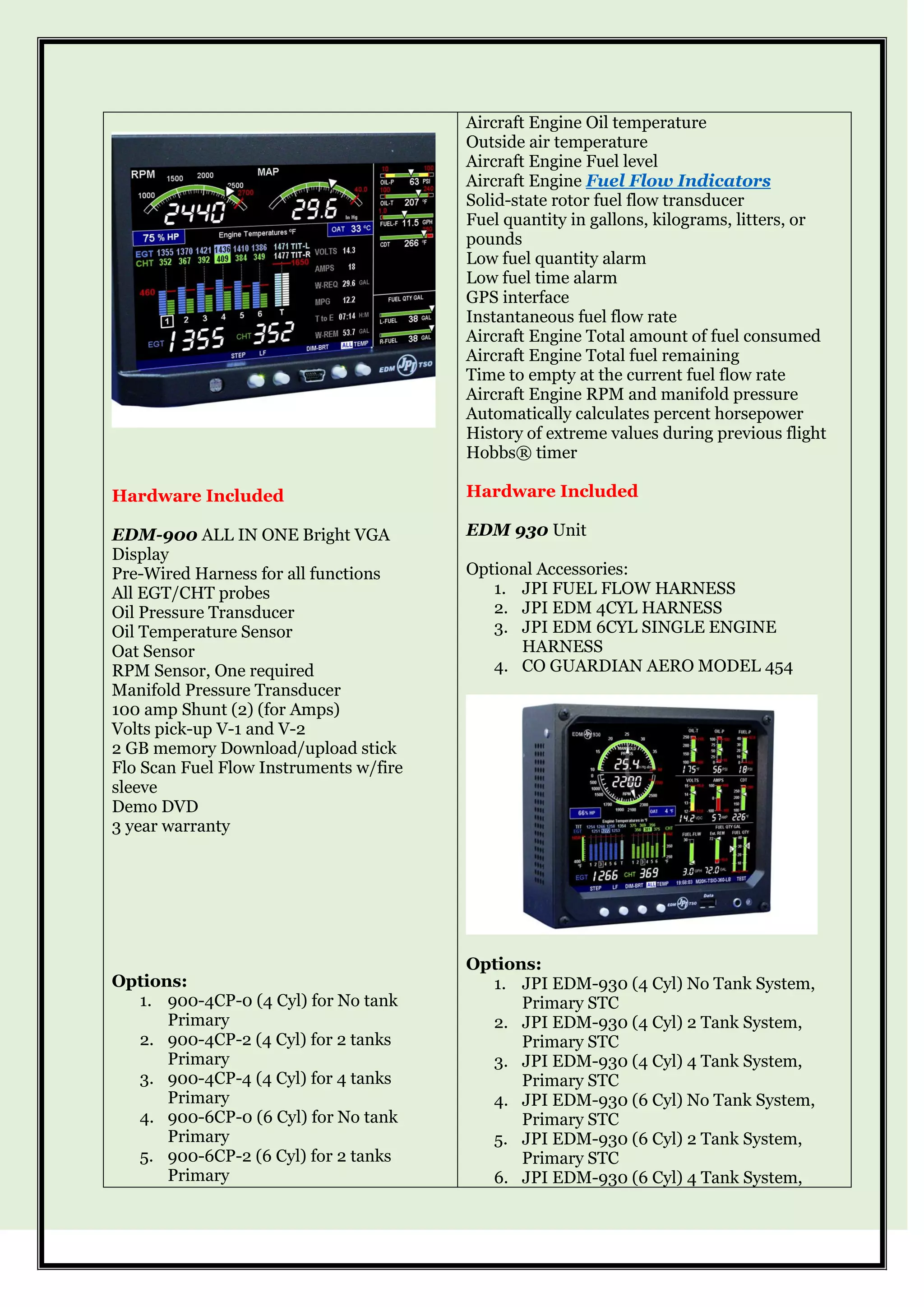 Engine data monitor 930 system vs edm 900 | PDF