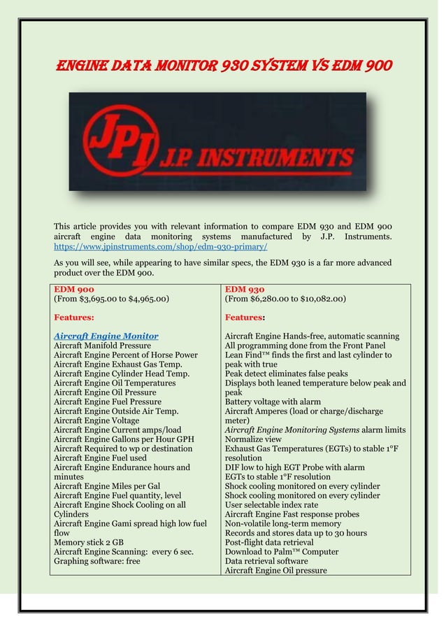 Engine data monitor 930 system vs edm 900 | PDF