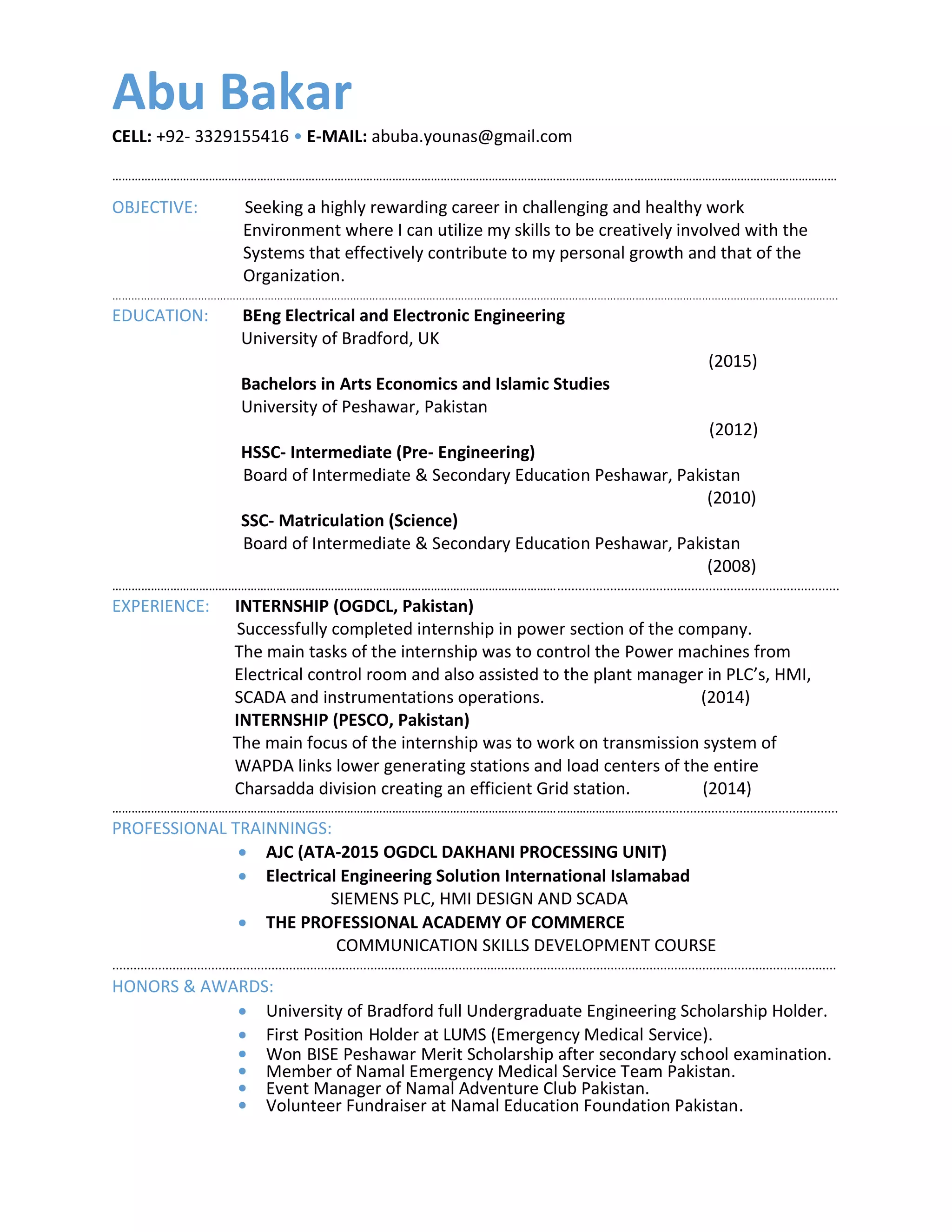 Engineer abu bakar cv | PDF