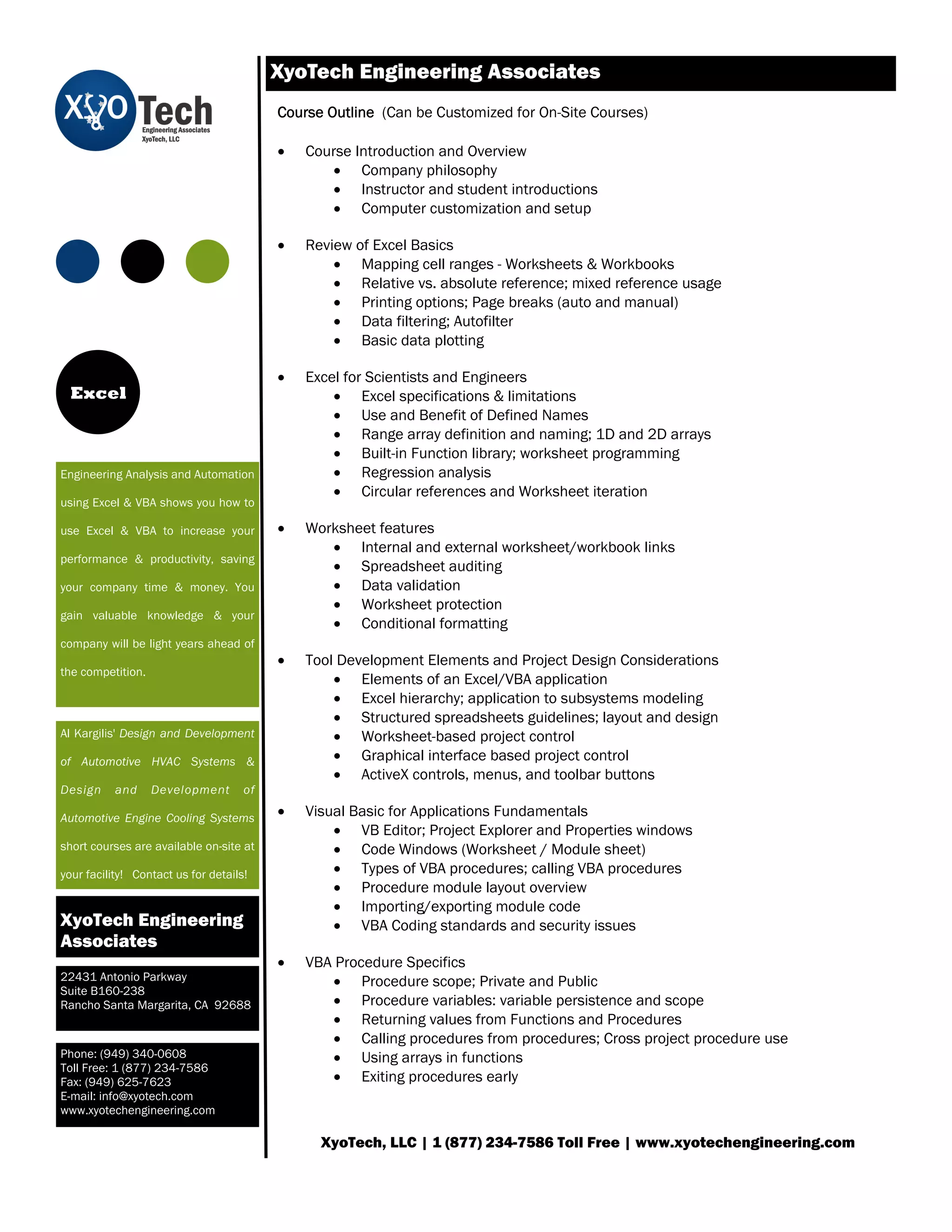Engineering Analysis And Automation Using Excel And V B A Brochure Pdf