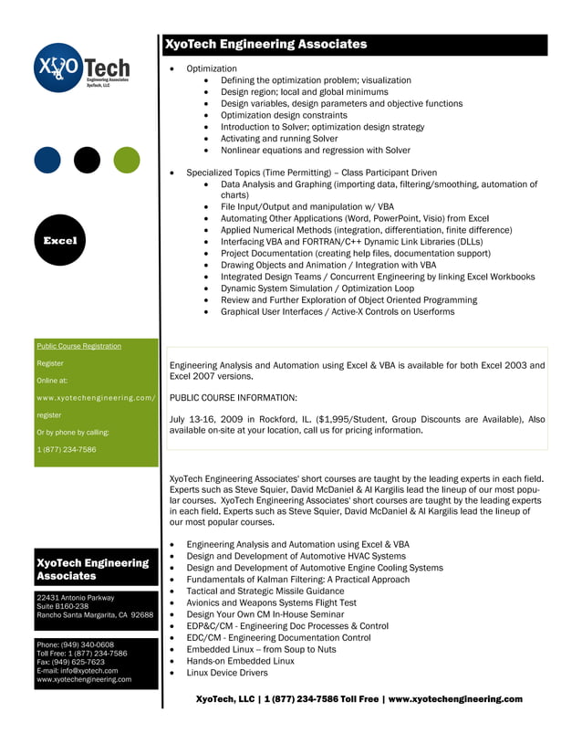 Engineering Analysis And Automation Using Excel And V B A Brochure Pdf