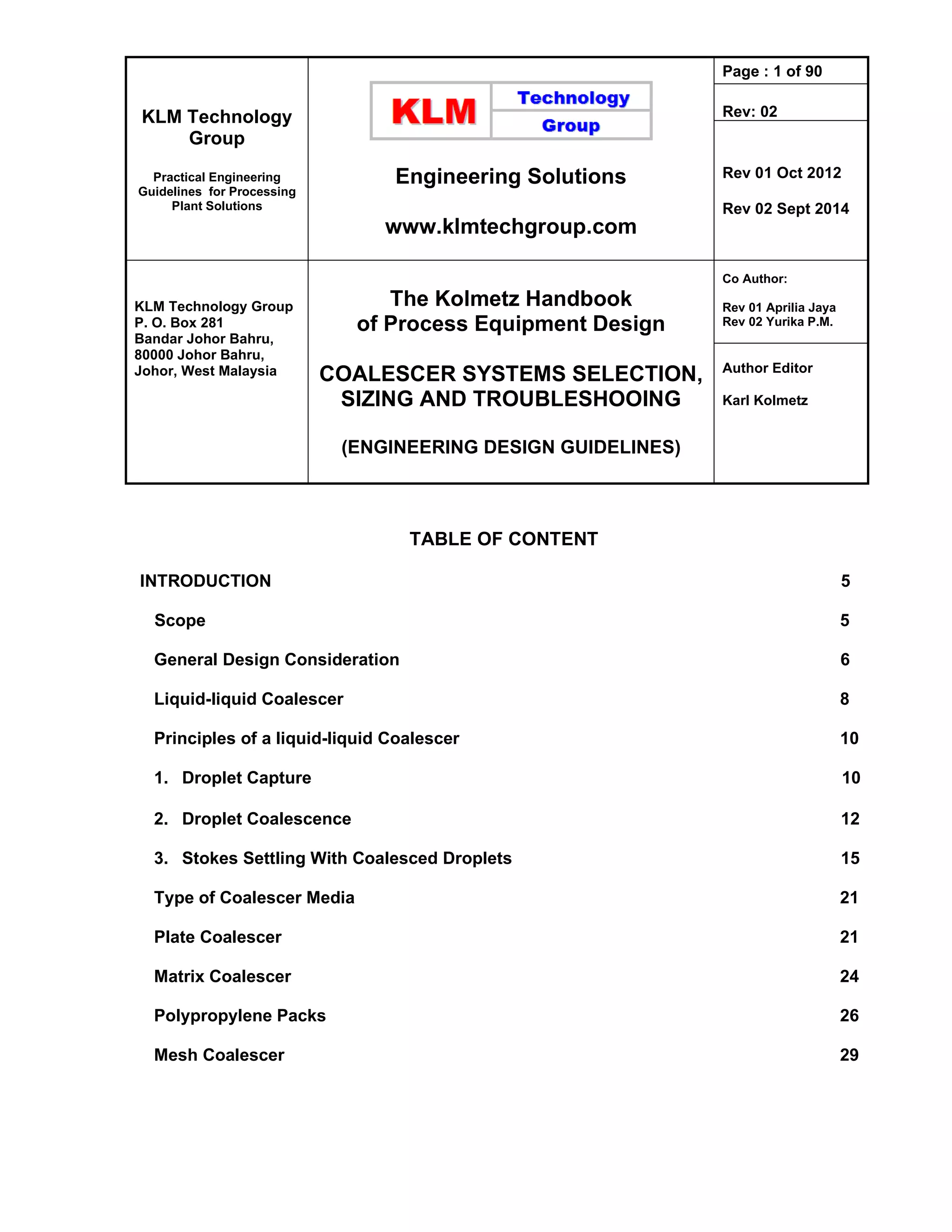 Coalescer Systems Selection, Sizing and Troubleshooting | PDF