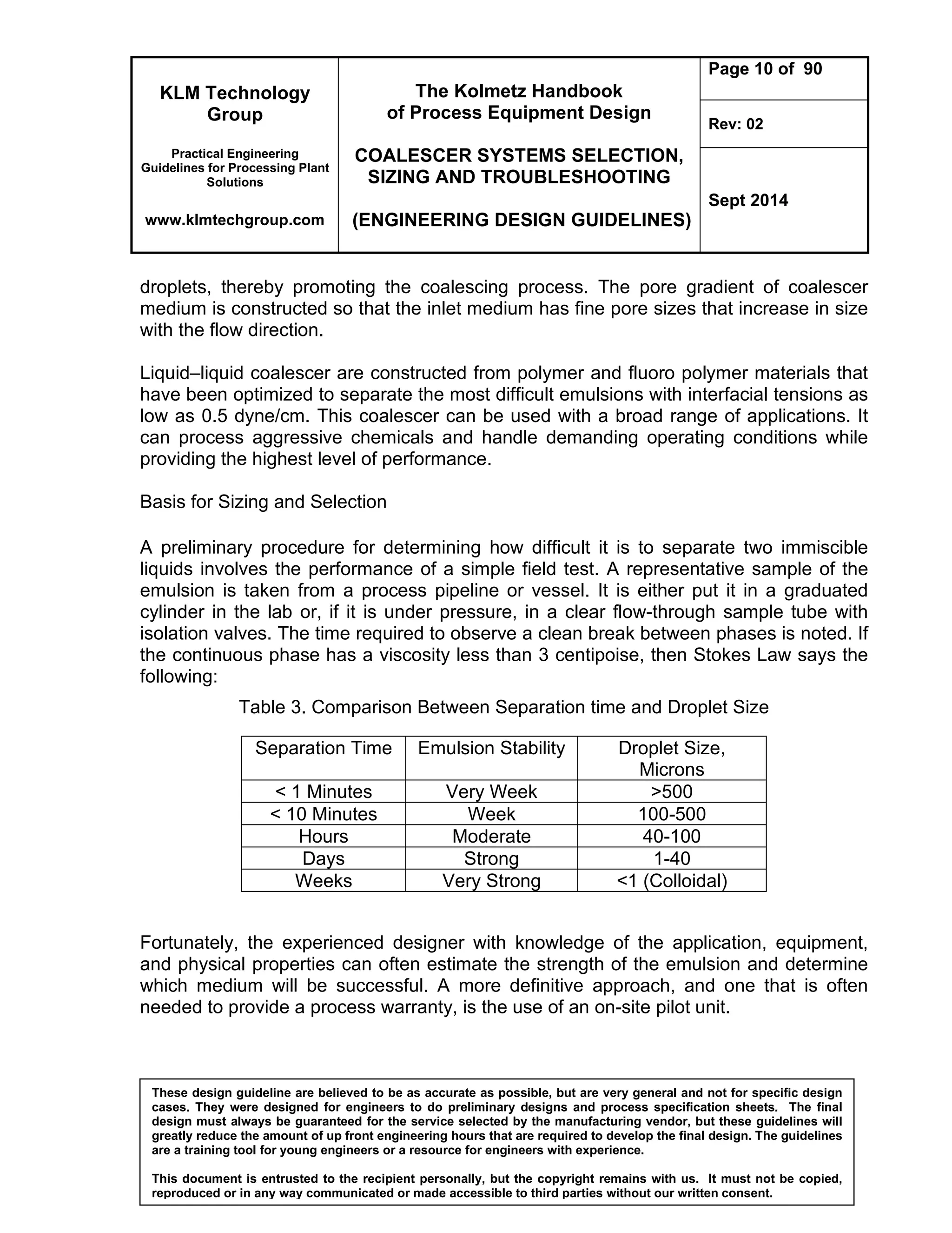 Coalescer Systems Selection, Sizing and Troubleshooting | PDF
