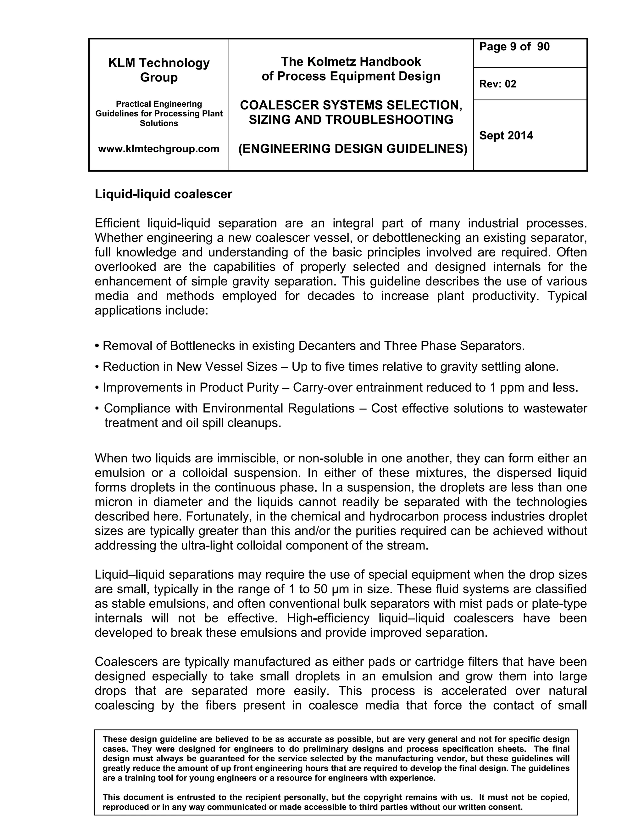 Coalescer Systems Selection, Sizing and Troubleshooting | PDF