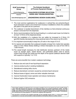 Coalescer Systems Selection, Sizing and Troubleshooting | PDF