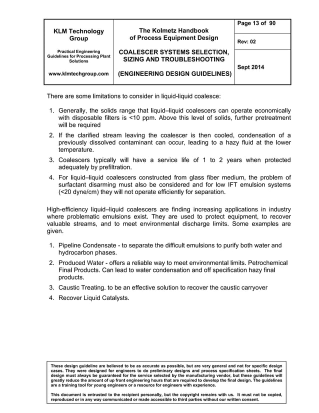 Coalescer Systems Selection, Sizing and Troubleshooting | PDF