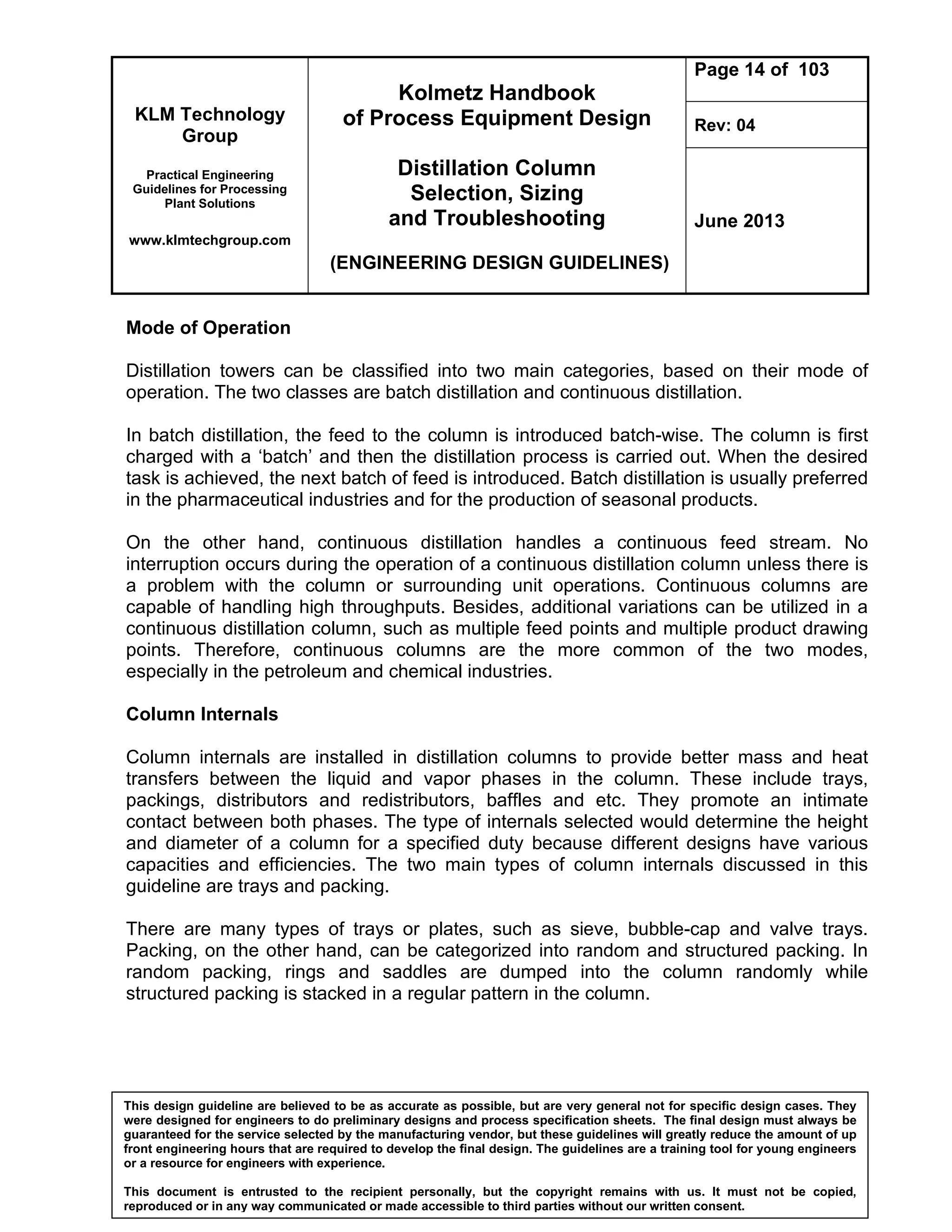 Distillation Column Systems Selection, Sizing and Troubleshooting | PDF