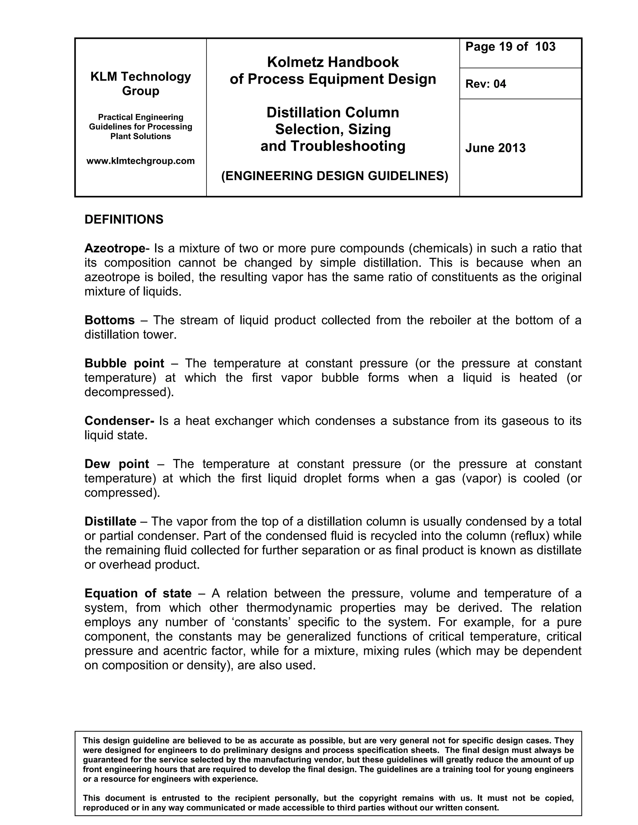 Distillation Column Systems Selection, Sizing and Troubleshooting | PDF