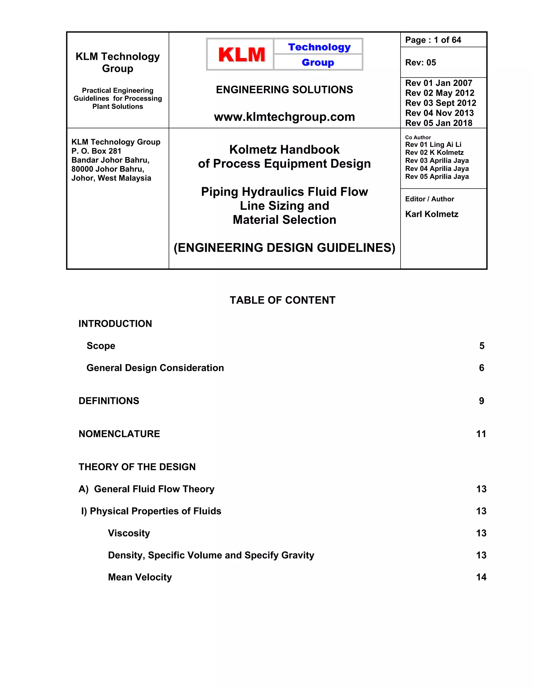 Piping Hydraulics Fluid Flow Selection, Sizing and Troubleshooting | PDF