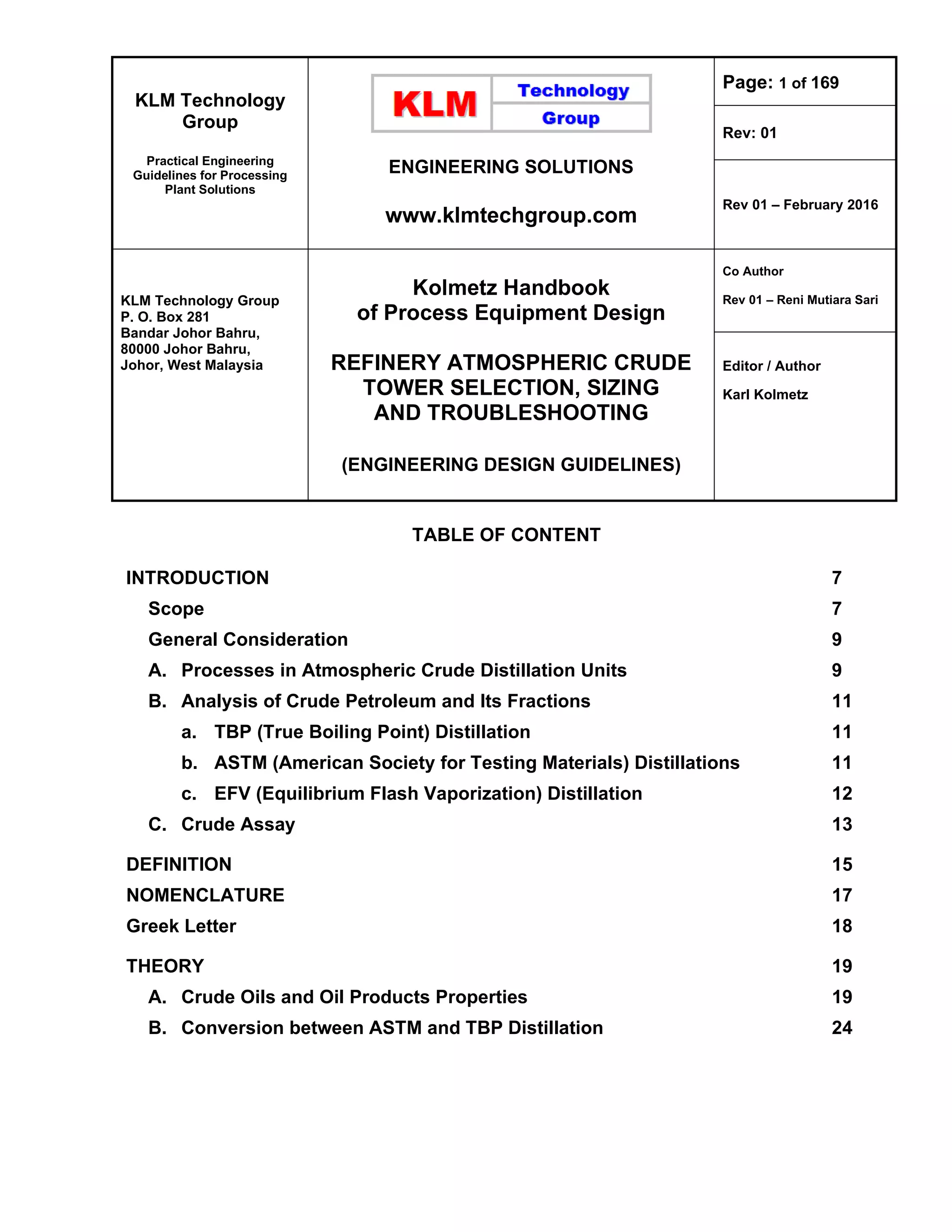 Refinery Atmospheric Crude Tower Selection, Sizing and Troubleshooting ...