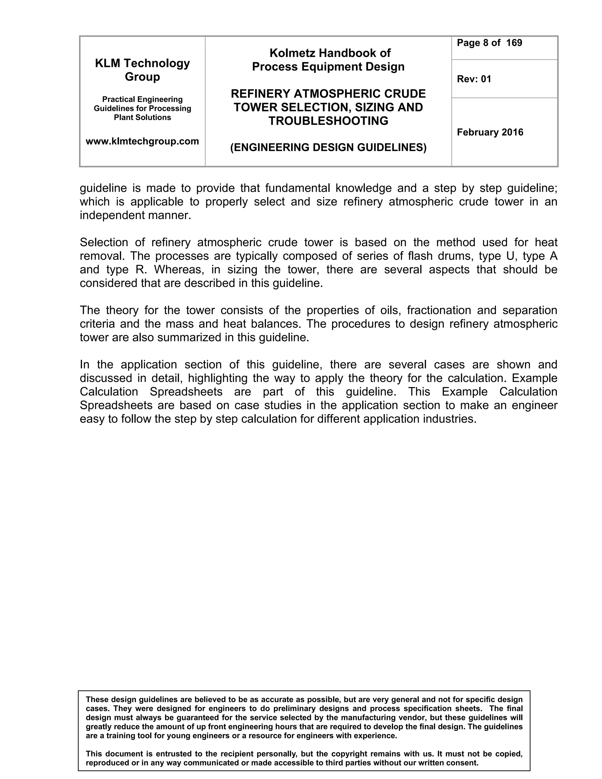 Refinery Atmospheric Crude Tower Selection, Sizing and Troubleshooting ...