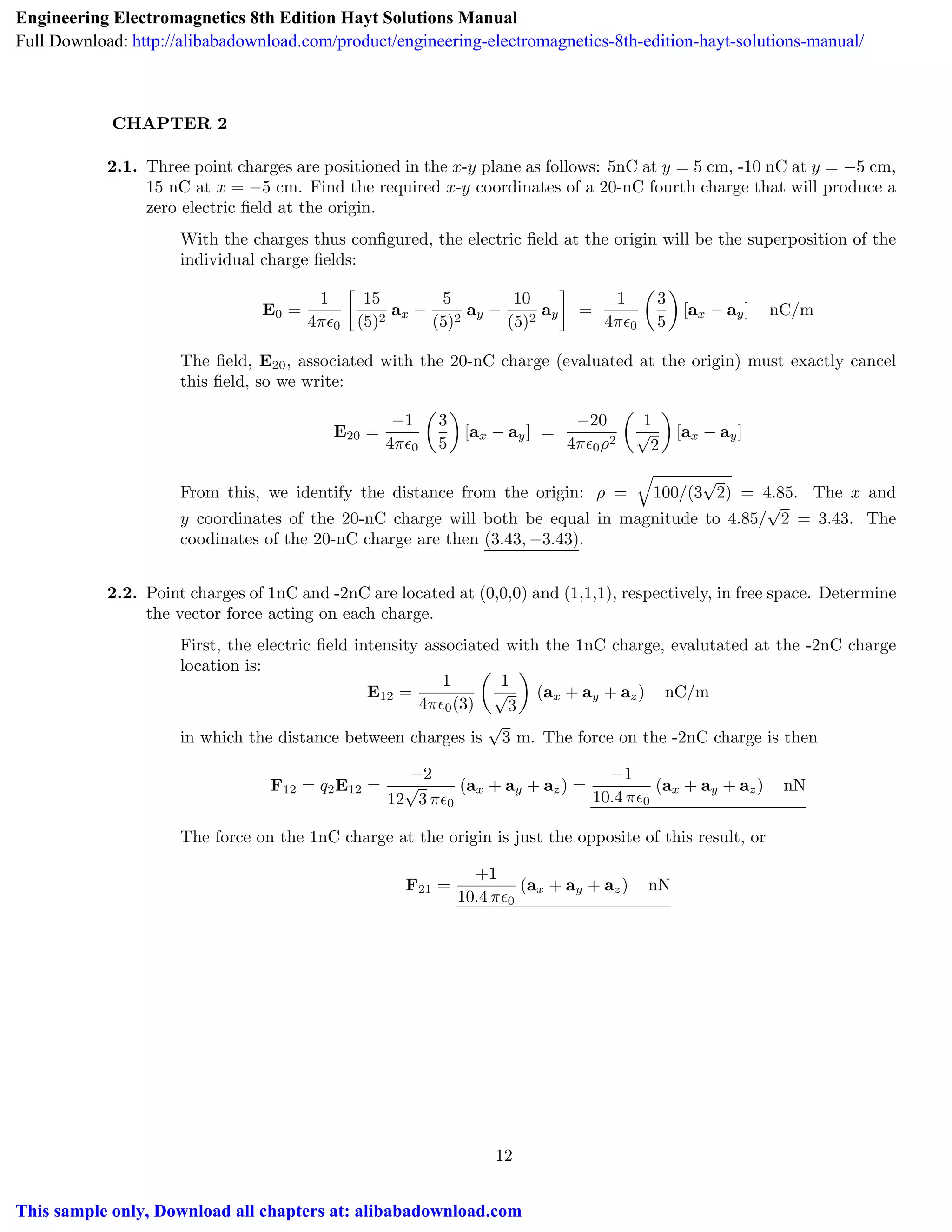 Engineering Electromagnetics 8th Edition Hayt Solutions Manual | PDF