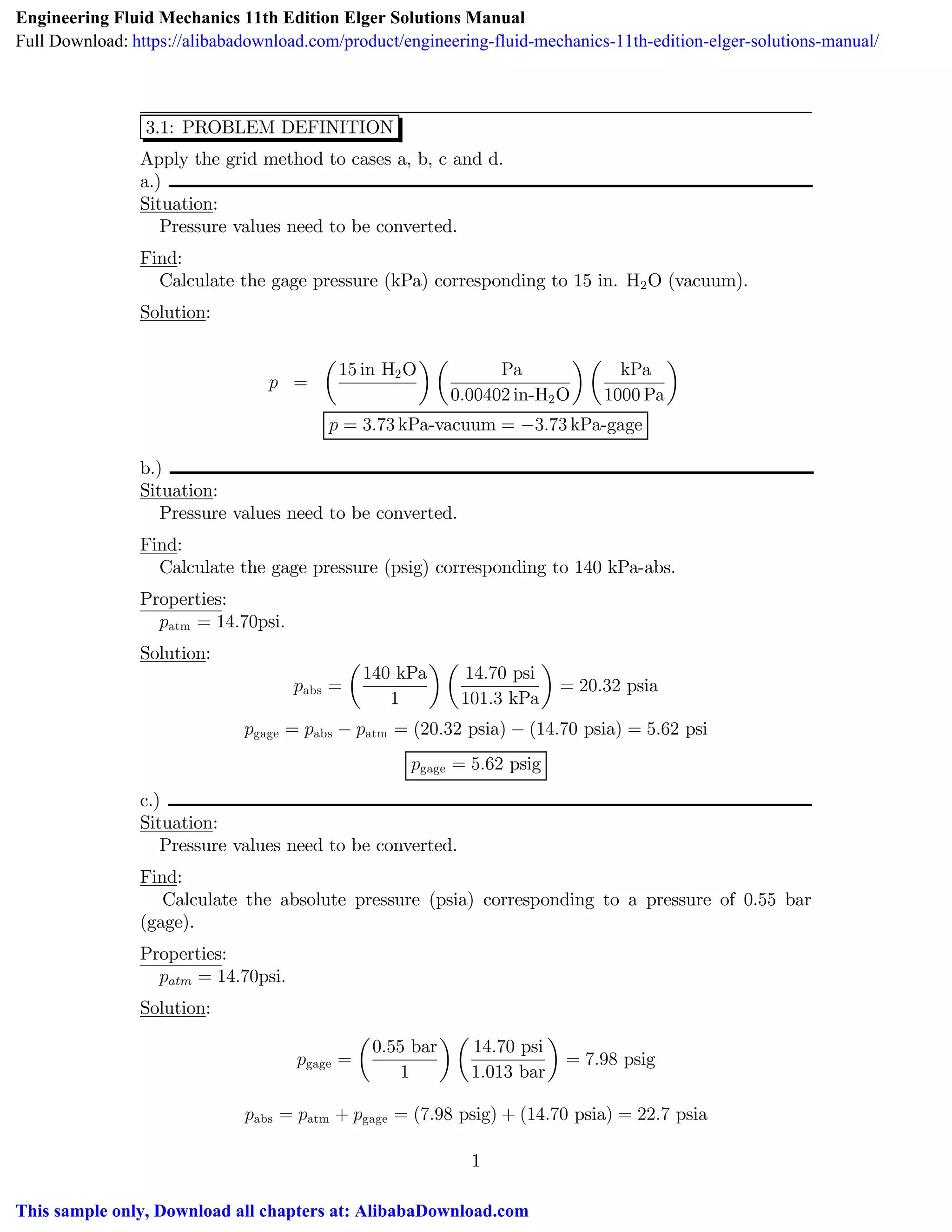 Engineering Fluid Mechanics 11th Edition Elger Solutions Manual | PDF | Physics | Science