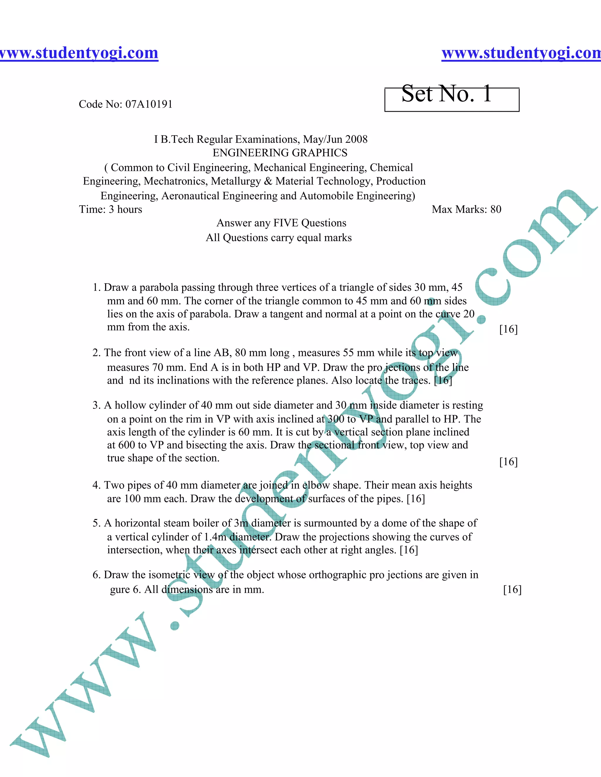 Engineering Graphics Jntu Model Paper{Www.Studentyogi.Com} | PDF