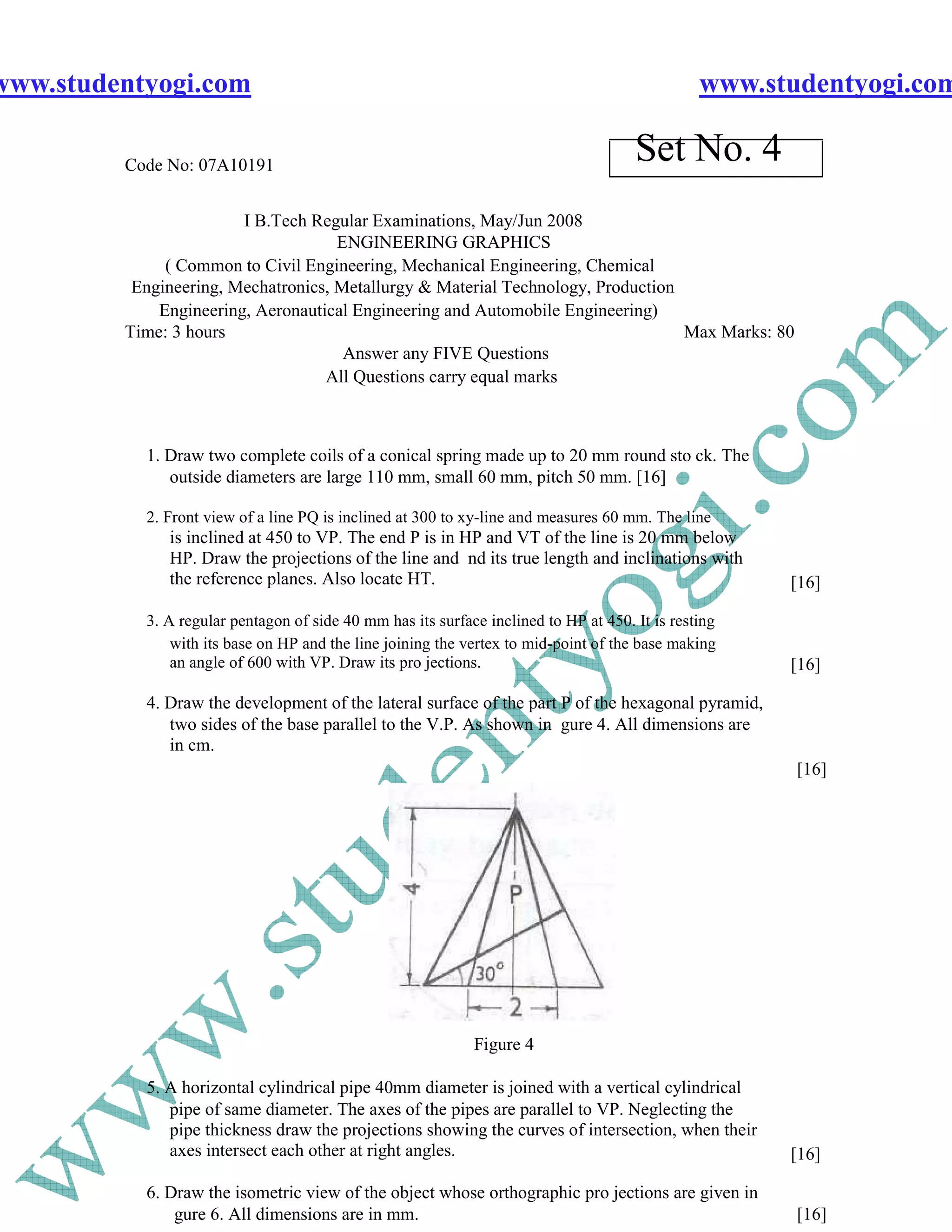 Engineering Graphics Jntu Model Paper{Www.Studentyogi.Com} | PDF