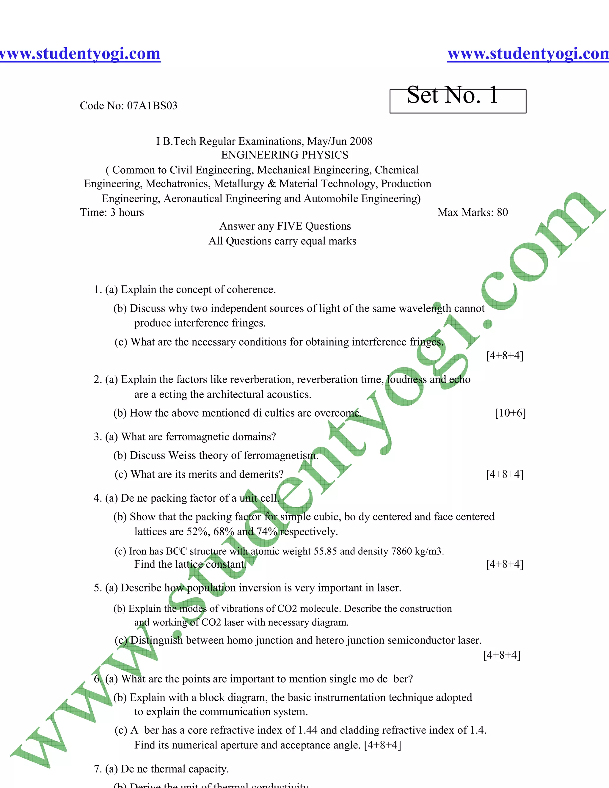 Engineering Physics Jntu Model Paper{Www.Studentyogi.Com} | PDF