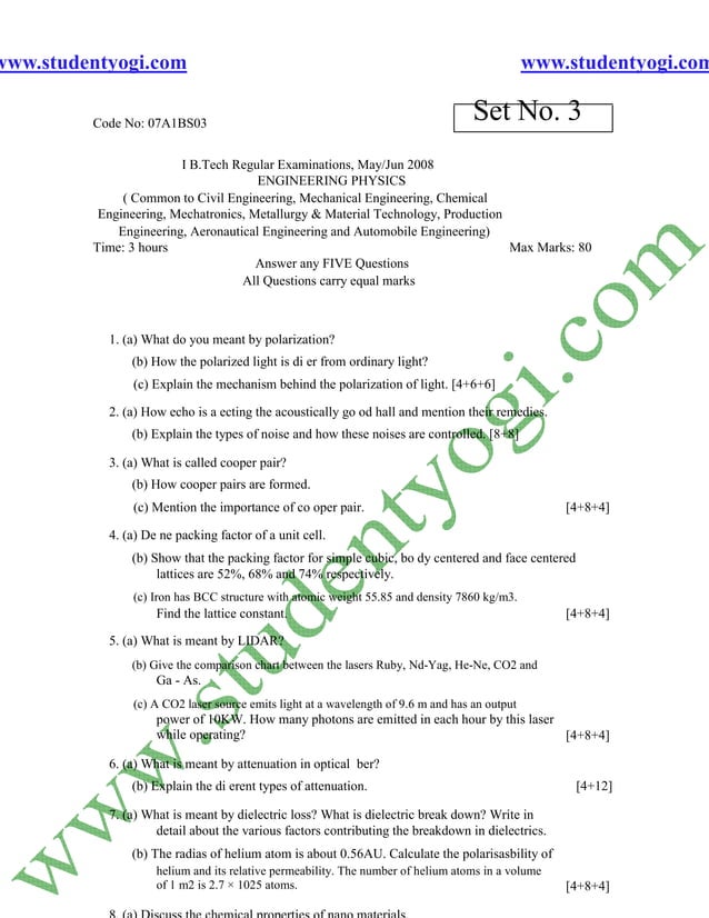 Engineering Physics Jntu Model Paper{Www.Studentyogi.Com} | PDF