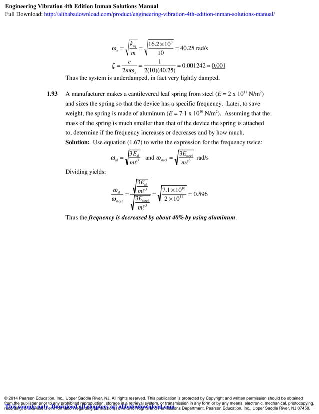 Engineering Vibration 4th Edition Inman Solutions Manual | PDF