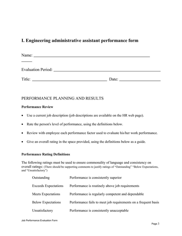 Engineering administrative assistant performance appraisal | DOC