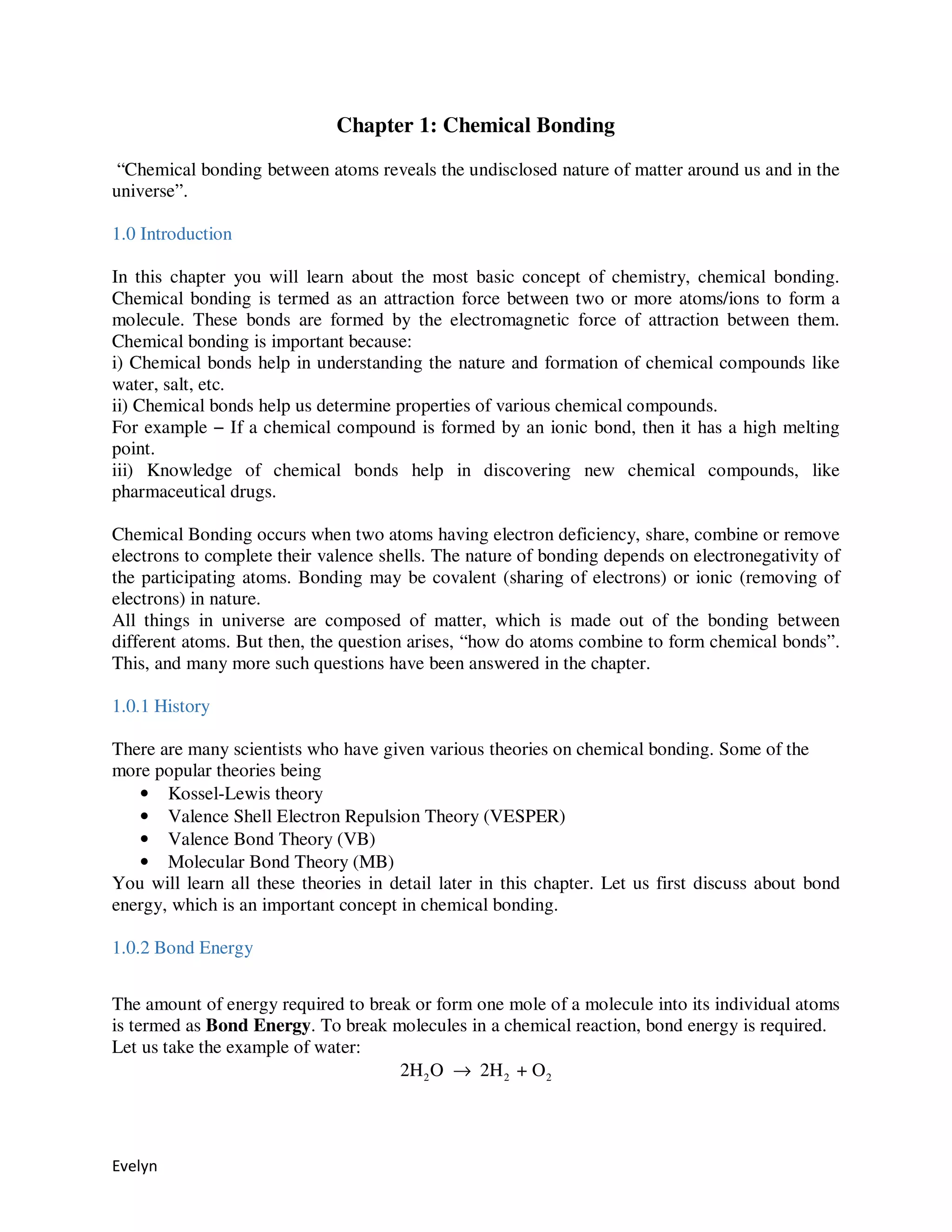 Engineering chemistry textbook chapter 1 chemical bonding | PDF