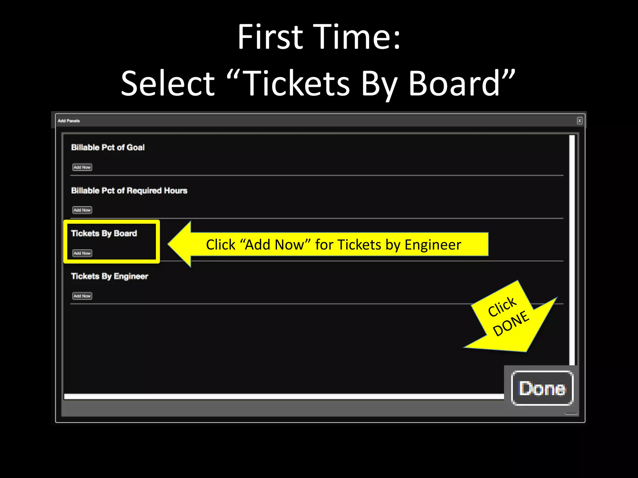 Engineering dashboard tickets by board | PPTX
